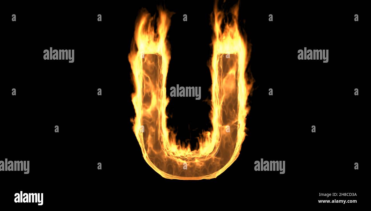 Fire alphabet letter U, flaming burn font. Burning flame text with ...