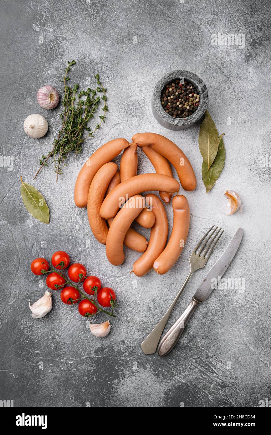 Raw pork and beef mix sausage set, on gray stone table background, top ...