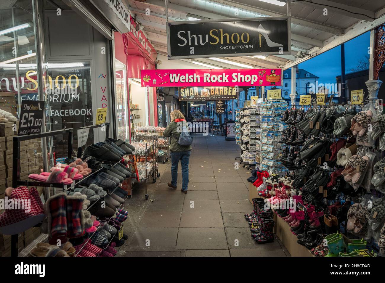 Welsh Rock shop and Shushoo shoe shop in Llandudno, North Wales Stock ...