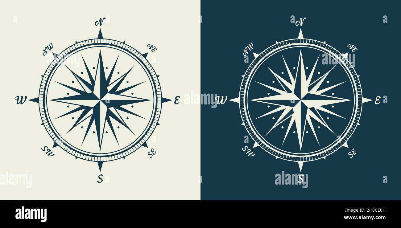 Vintage marine wind rose, nautical chart. Monochrome navigational ...