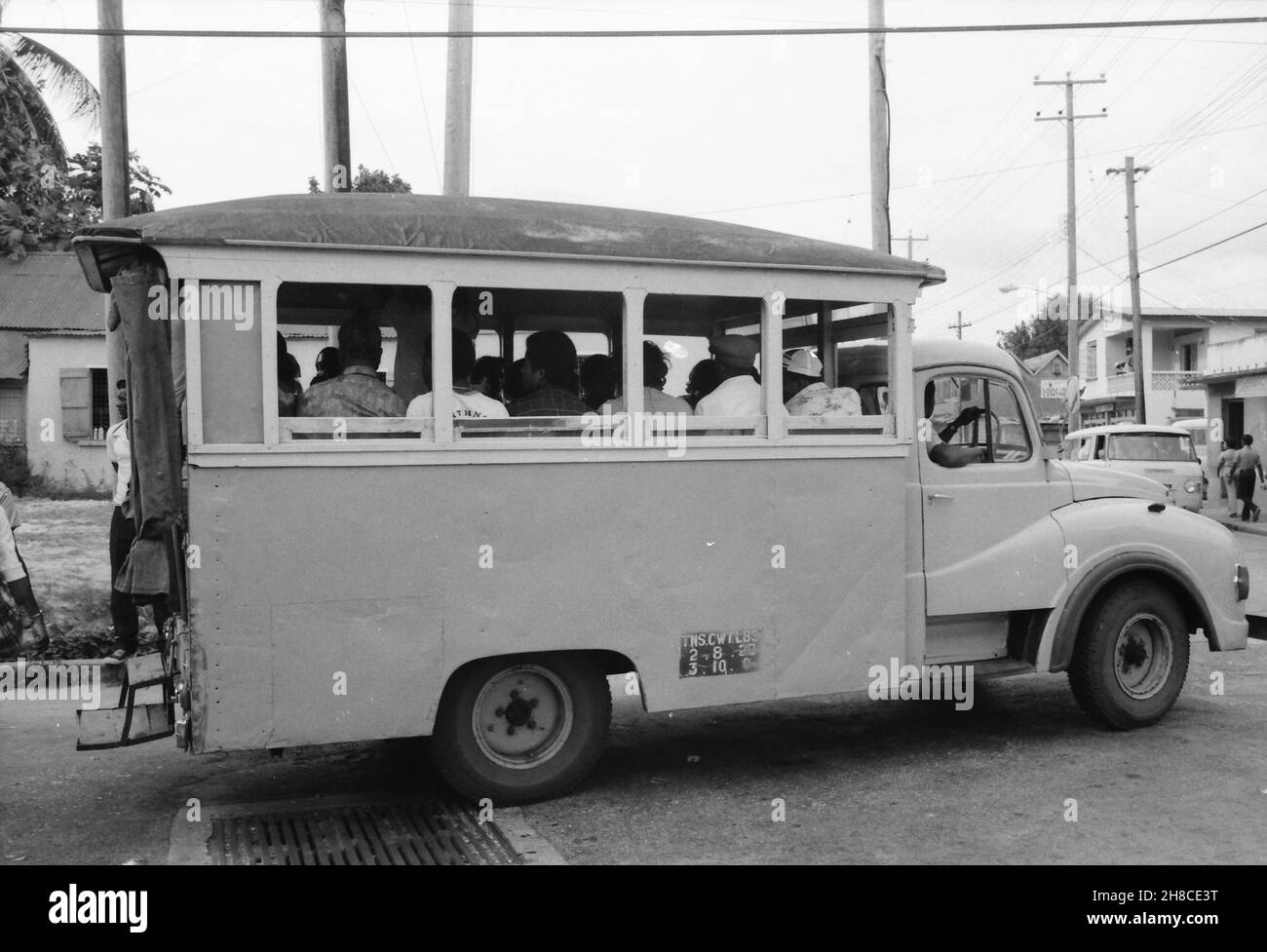 Bridgetown, Barbados - a local bus (a converted lorry) filled with ...