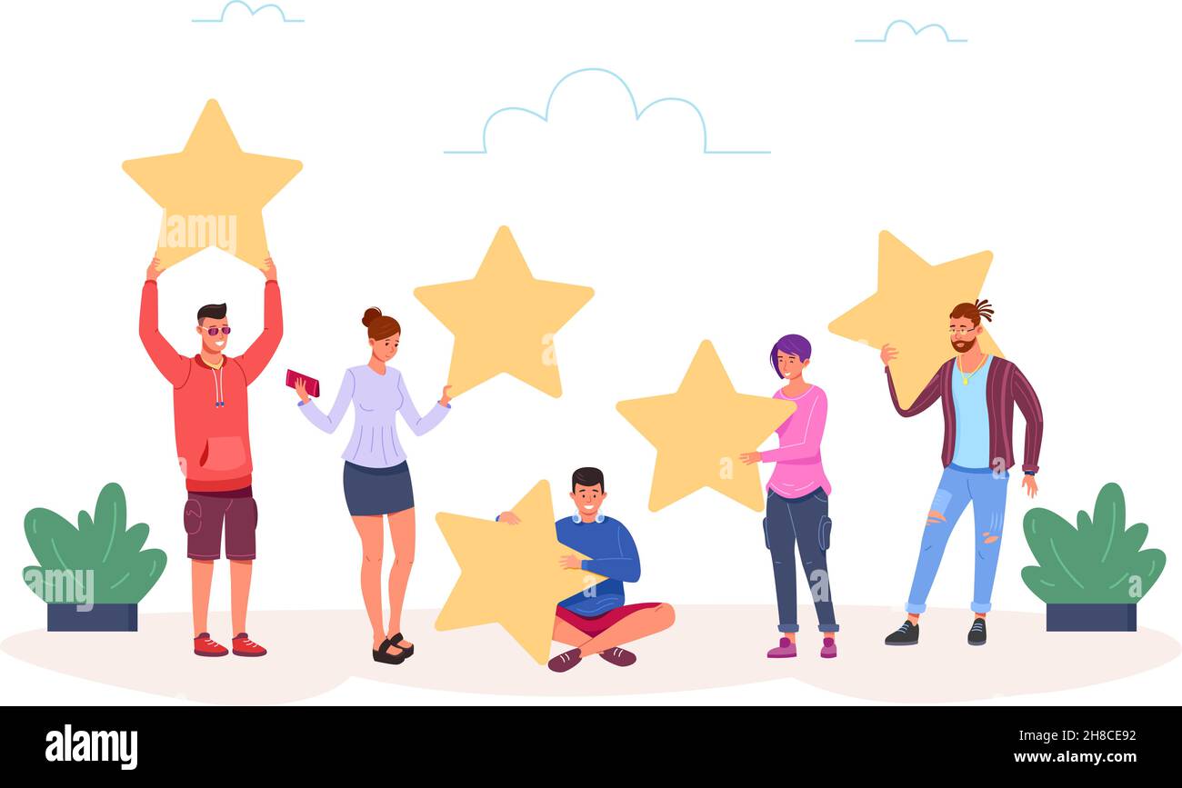 People giving stars. Customer feedback success rate, client service ...