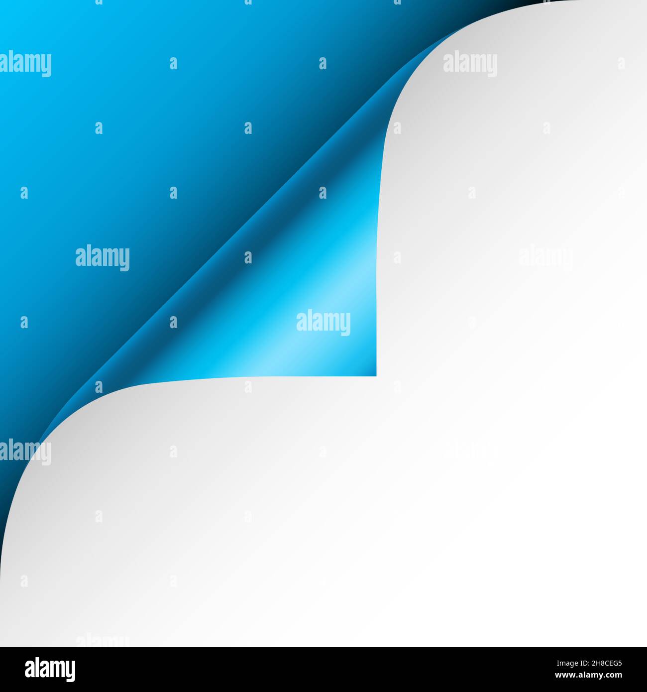 Blue paper curl. Curled page corner with shadow. Blank sheet of paper ...