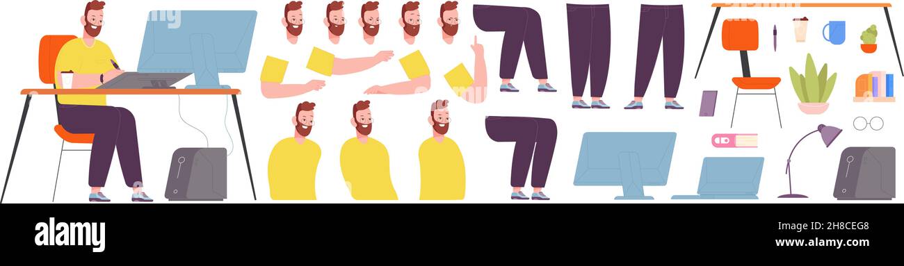 Designer character animation. Design cartoon man, set expressions ...