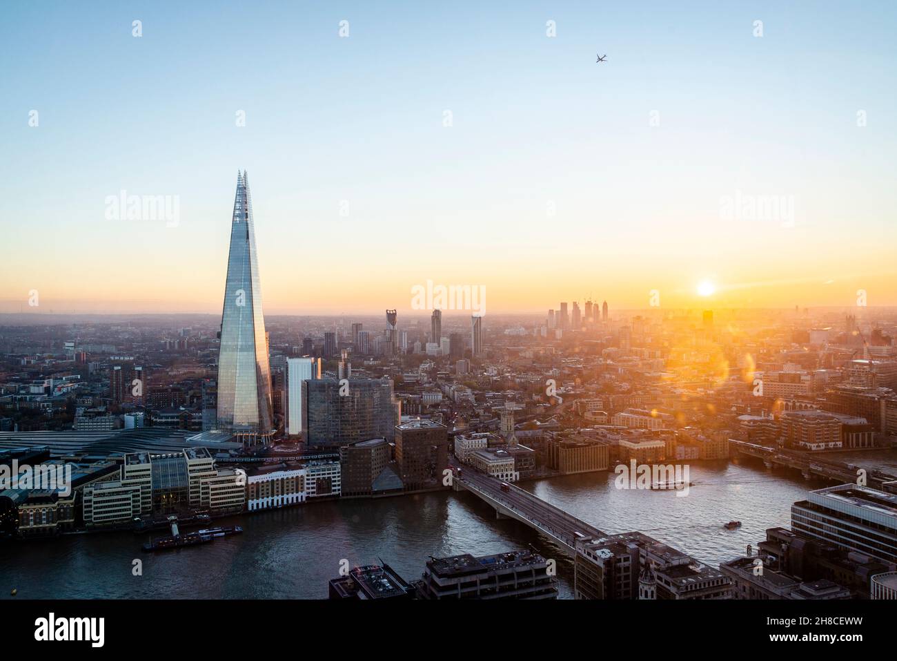 Cityscape with the Shard skyscraper viewed from Sky Garden of Walkie Talkie skyscraper, London ...