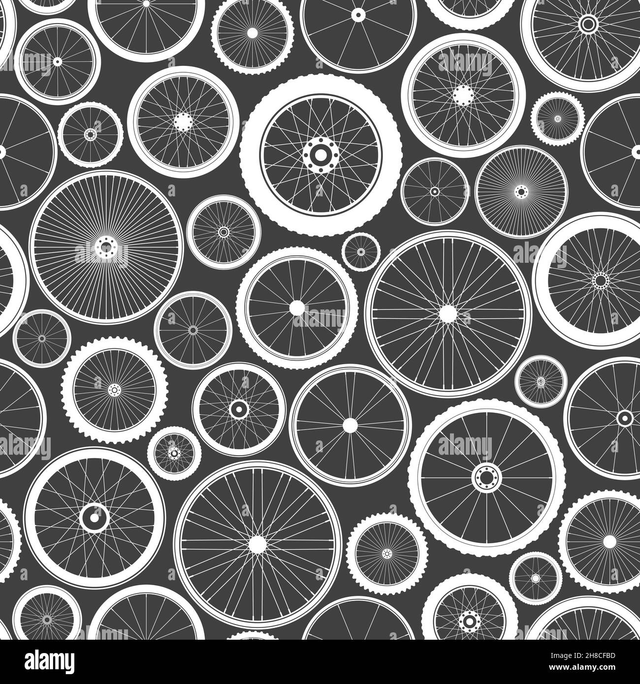 Seamless pattern with bicycle wheels. Bike rubber tyre silhouettes ...