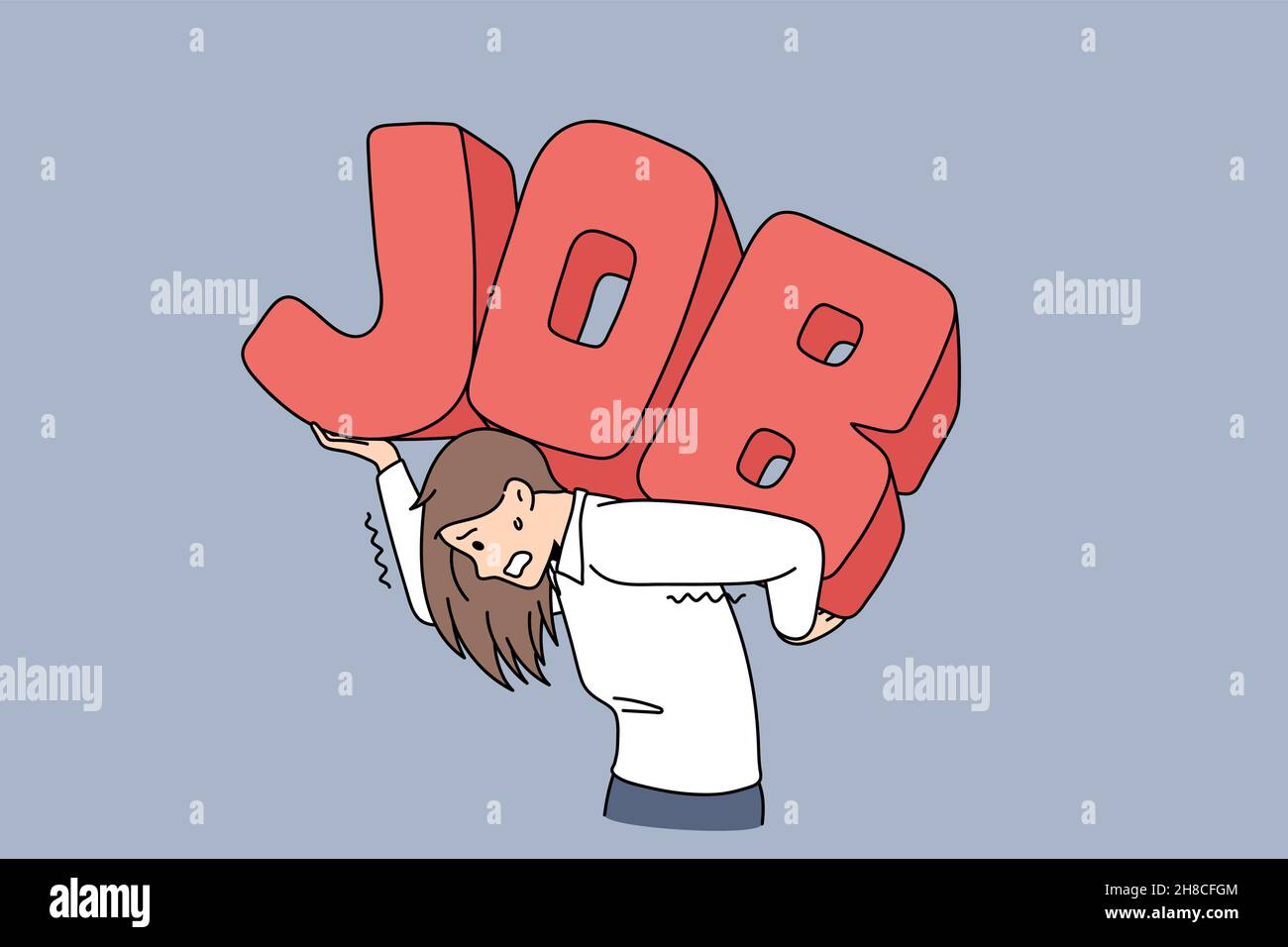 Exhausted businesswoman carry on back word letter Job struggle with ...