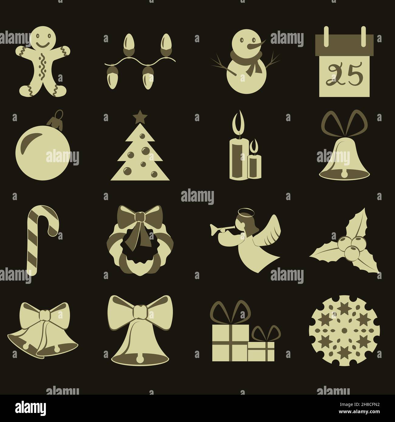 Set of minimal isolated Christmas icons drawing in flat style and ...