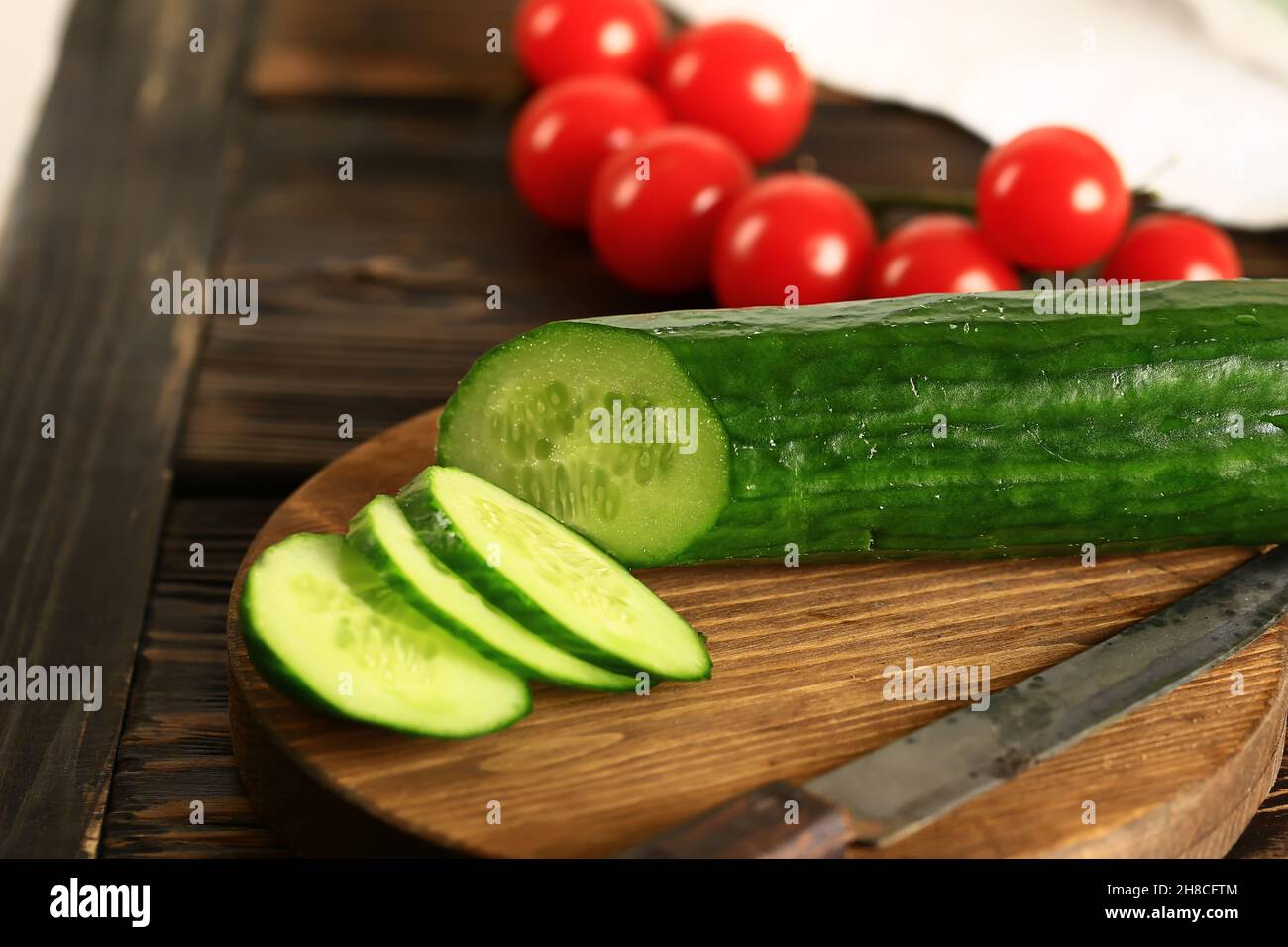 vegan vegetable background, sliced cucumber soft selective Stock Photo ...
