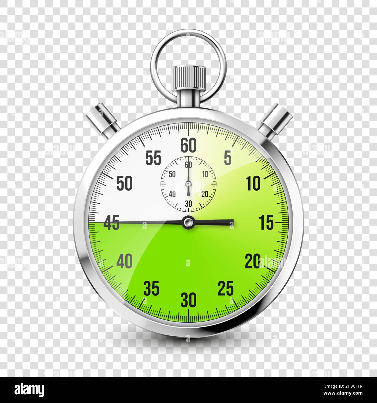 Realistic classic stopwatch icon. Shiny metal chronometer, time counter ...