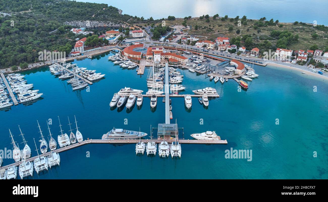 Aerial view of Marina Frapa Rogoznica, Croatia. Beautiful yachts ...