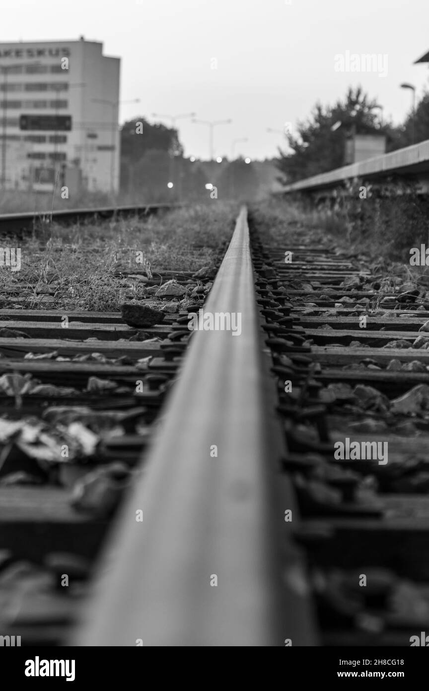 Vertical grayscale closeup of the railroad pattern Stock Photo - Alamy