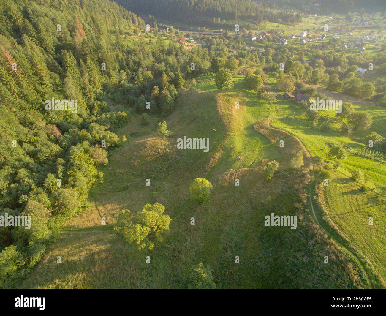 Aerial View of Great Green Ridge Wooded Mountain Landscape Stock Photo ...