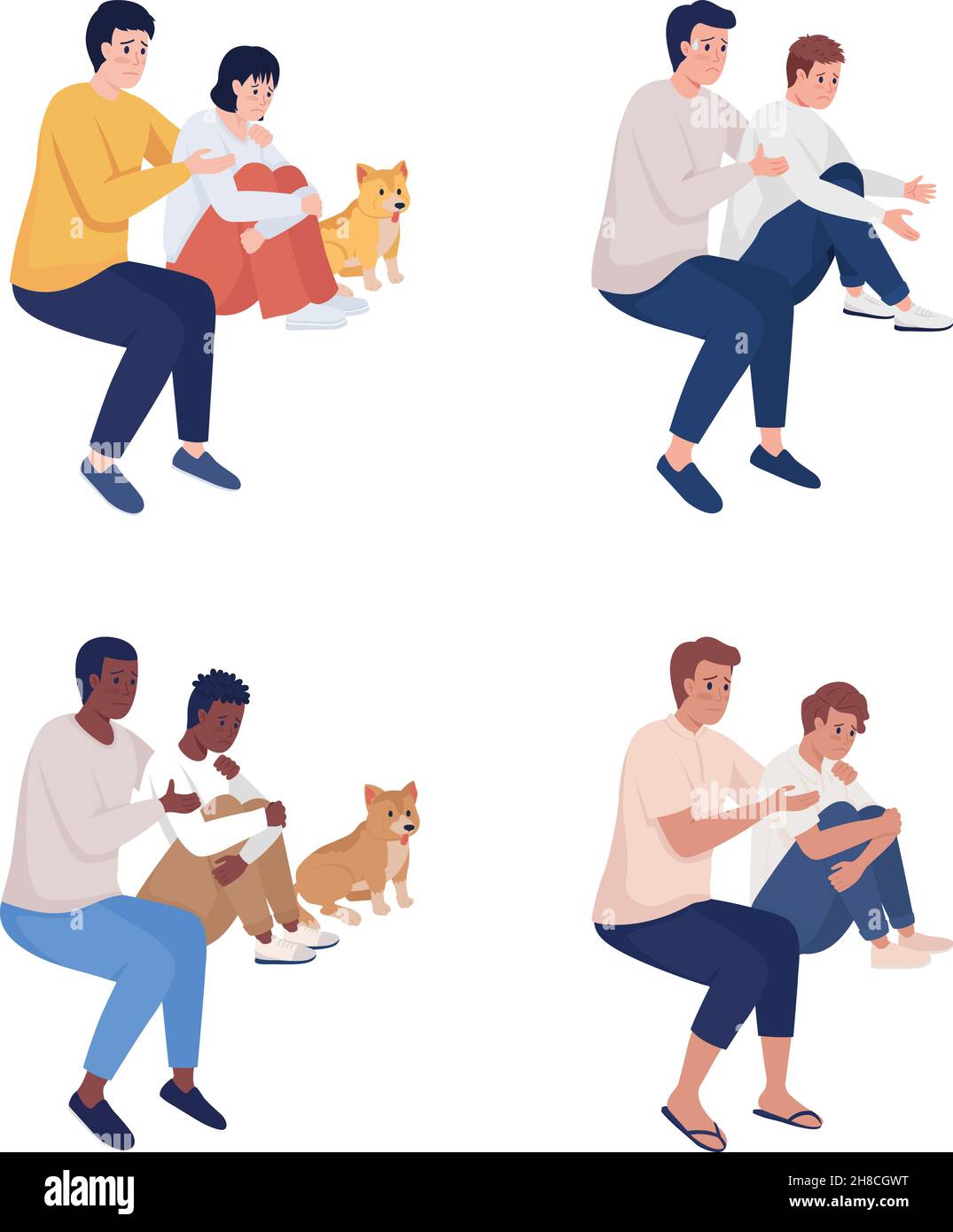 Father and child relationship semi flat color vector characters set ...