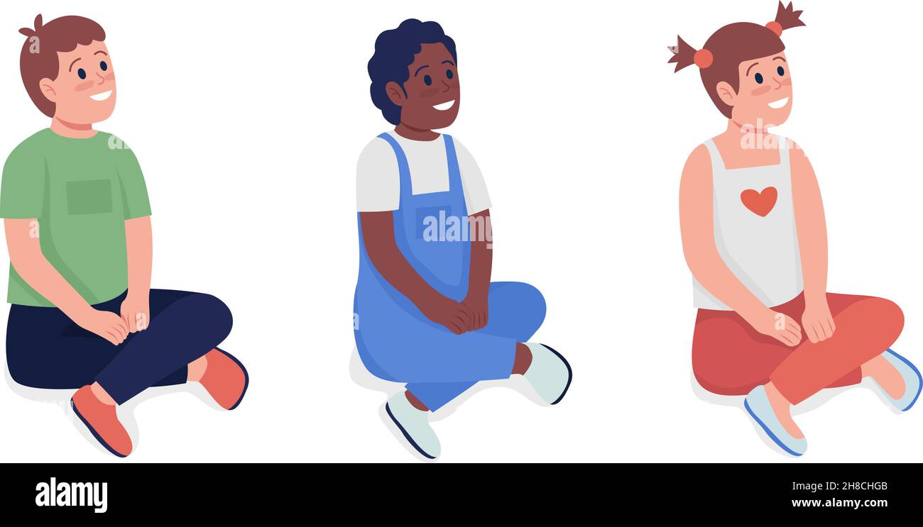 Happy kids sitting semi flat color vector character set Stock Vector ...
