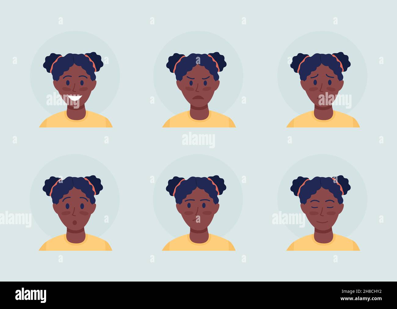 Girl with emotional expressions semi flat color vector character avatar ...
