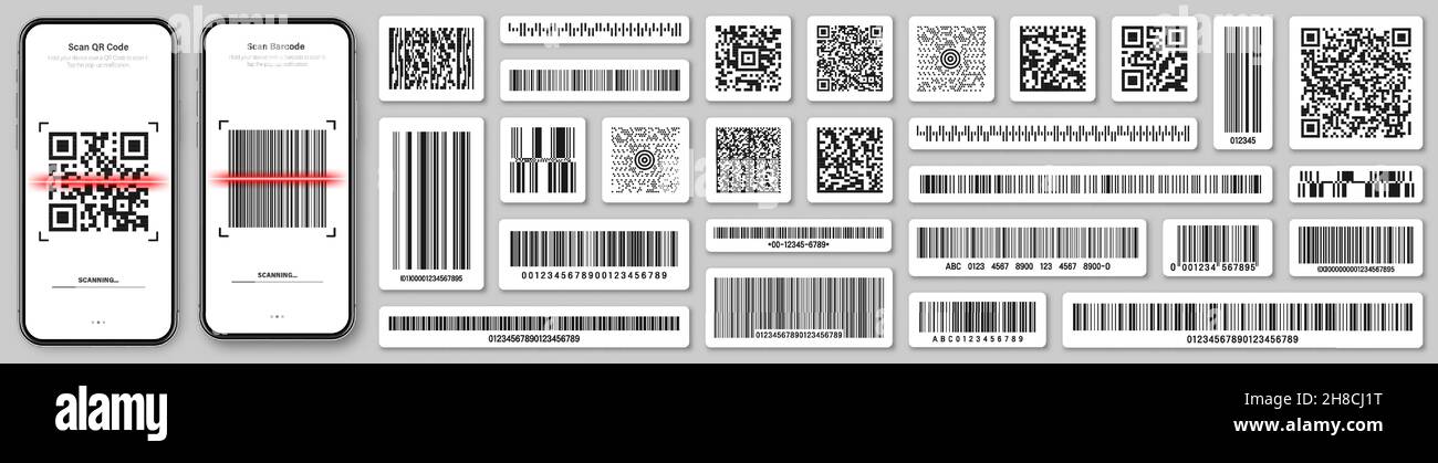 Product barcodes and QR codes. Smartphone application, scanner app ...