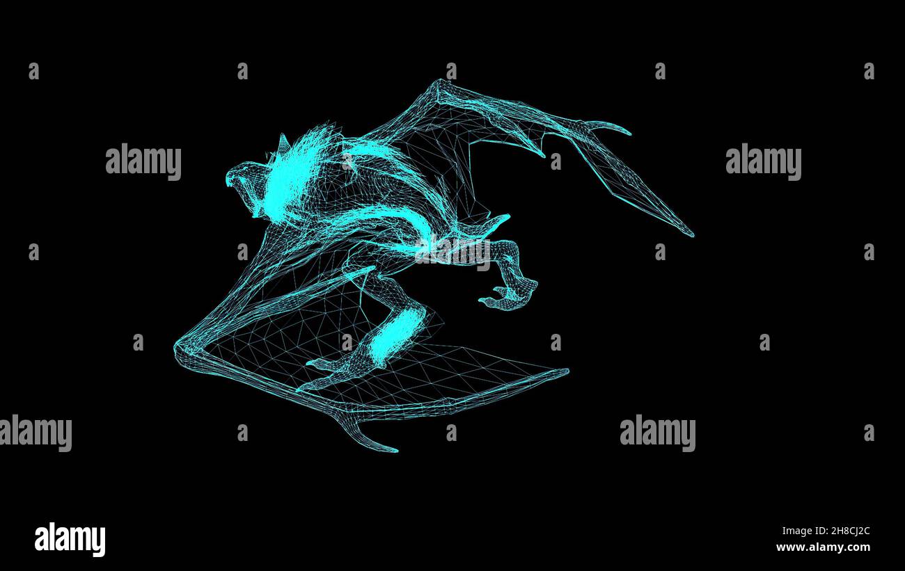 3d illustration - wire frame of mythical beast animal on black ...