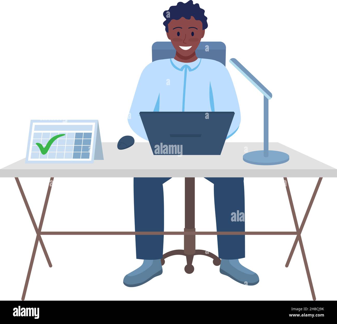 Happy productive employee semi flat color vector character Stock Vector ...