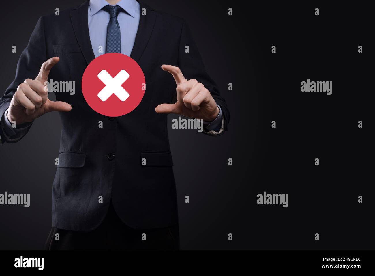 Hand holds icon,cancellation symbol,cancel icon.Cross mark flat red ...