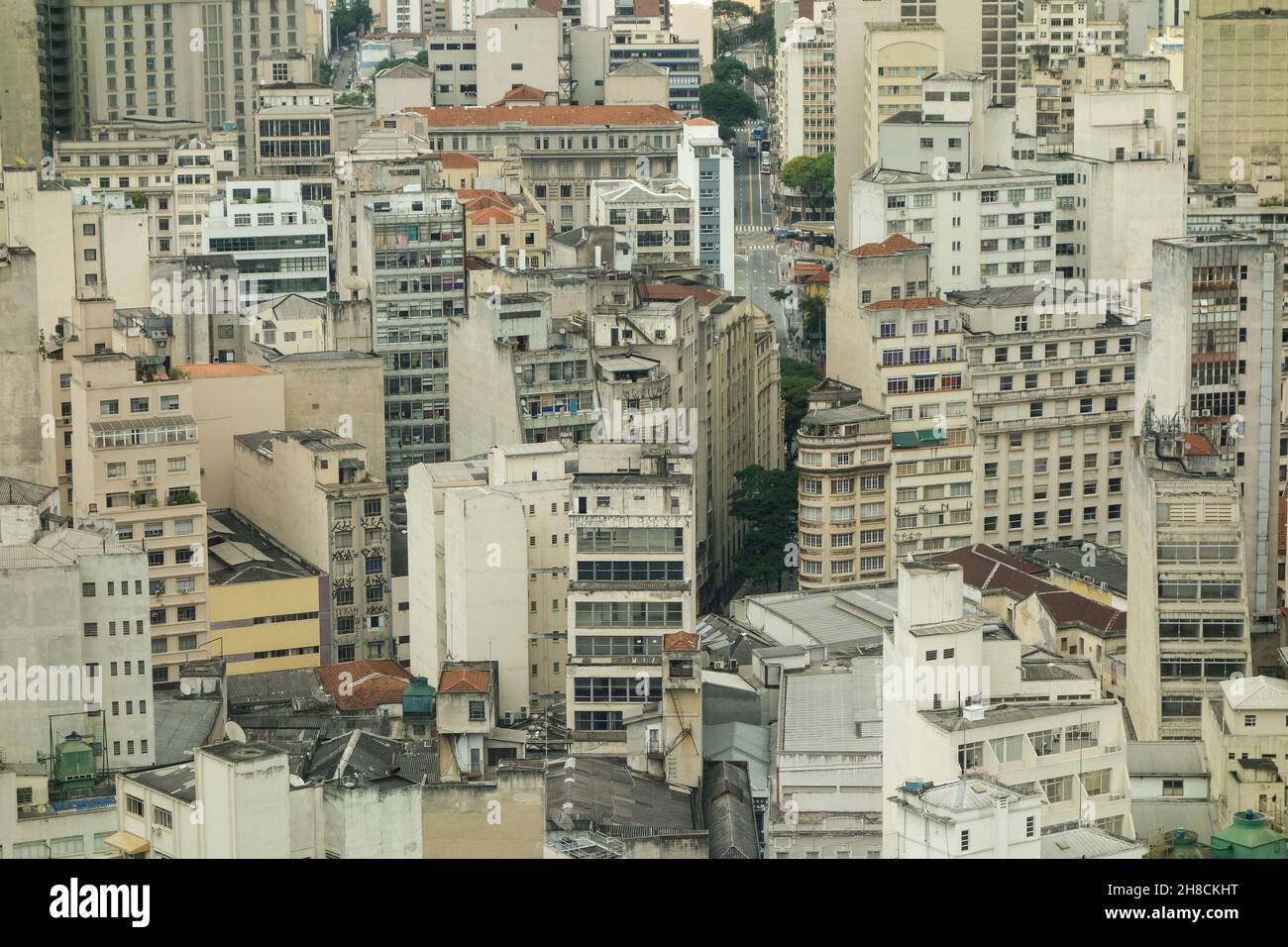 Cityscape view with high old buildings on a gloomy day in Sao Paulo ...