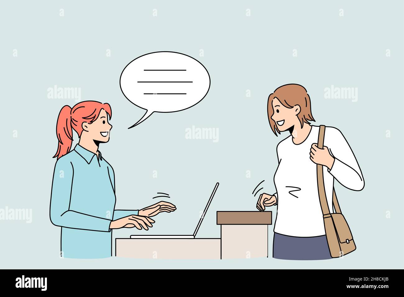 Hotel reception woman working Stock Vector Images - Alamy