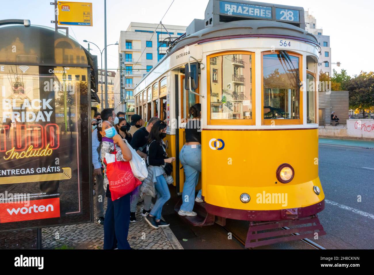 Lisbon, Portugal, Crowd Tourists Boarding Street Scene, Historic Cable ...