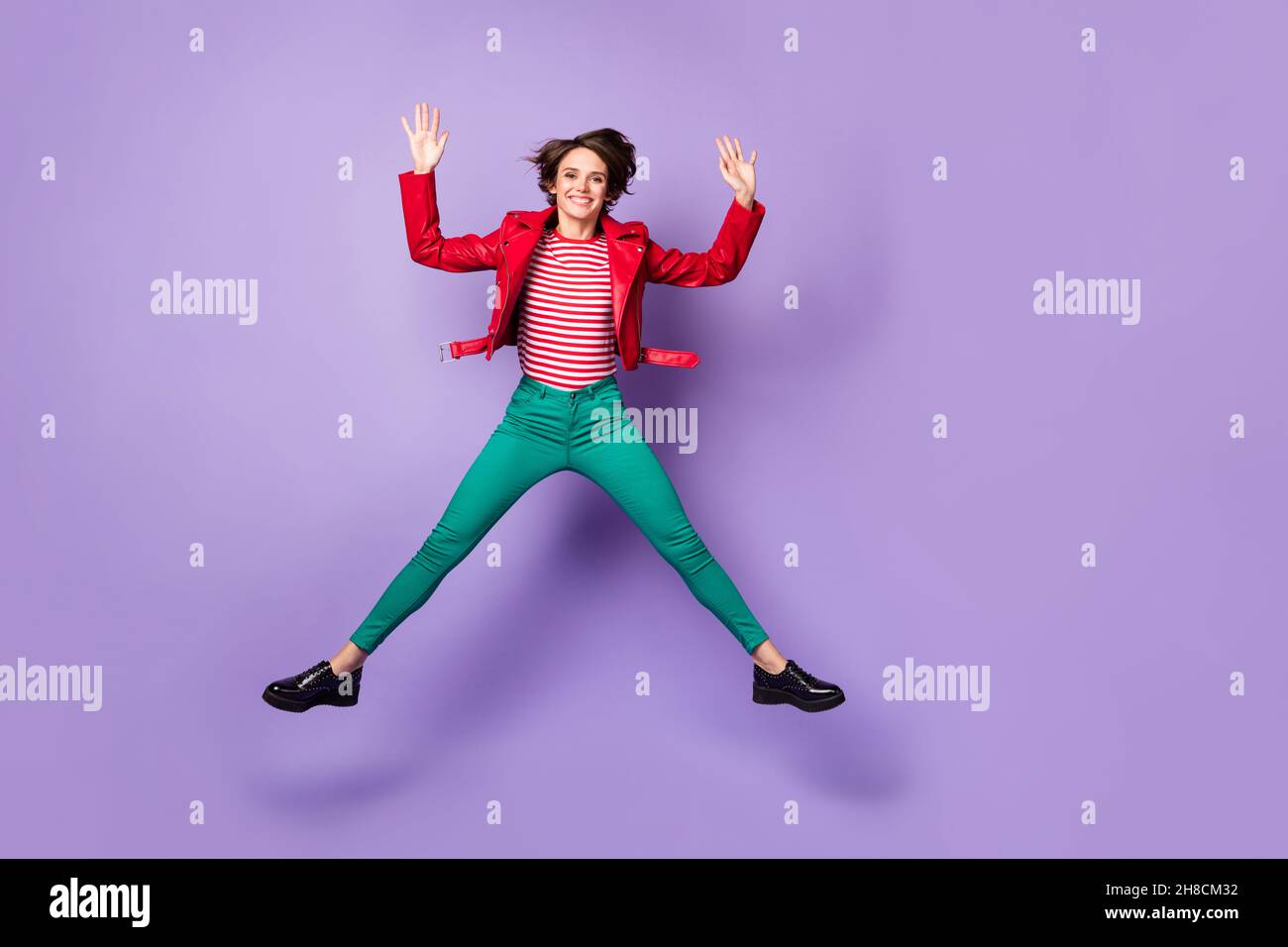 Full length photo of young cheerful girl happy positive smile have fun ...