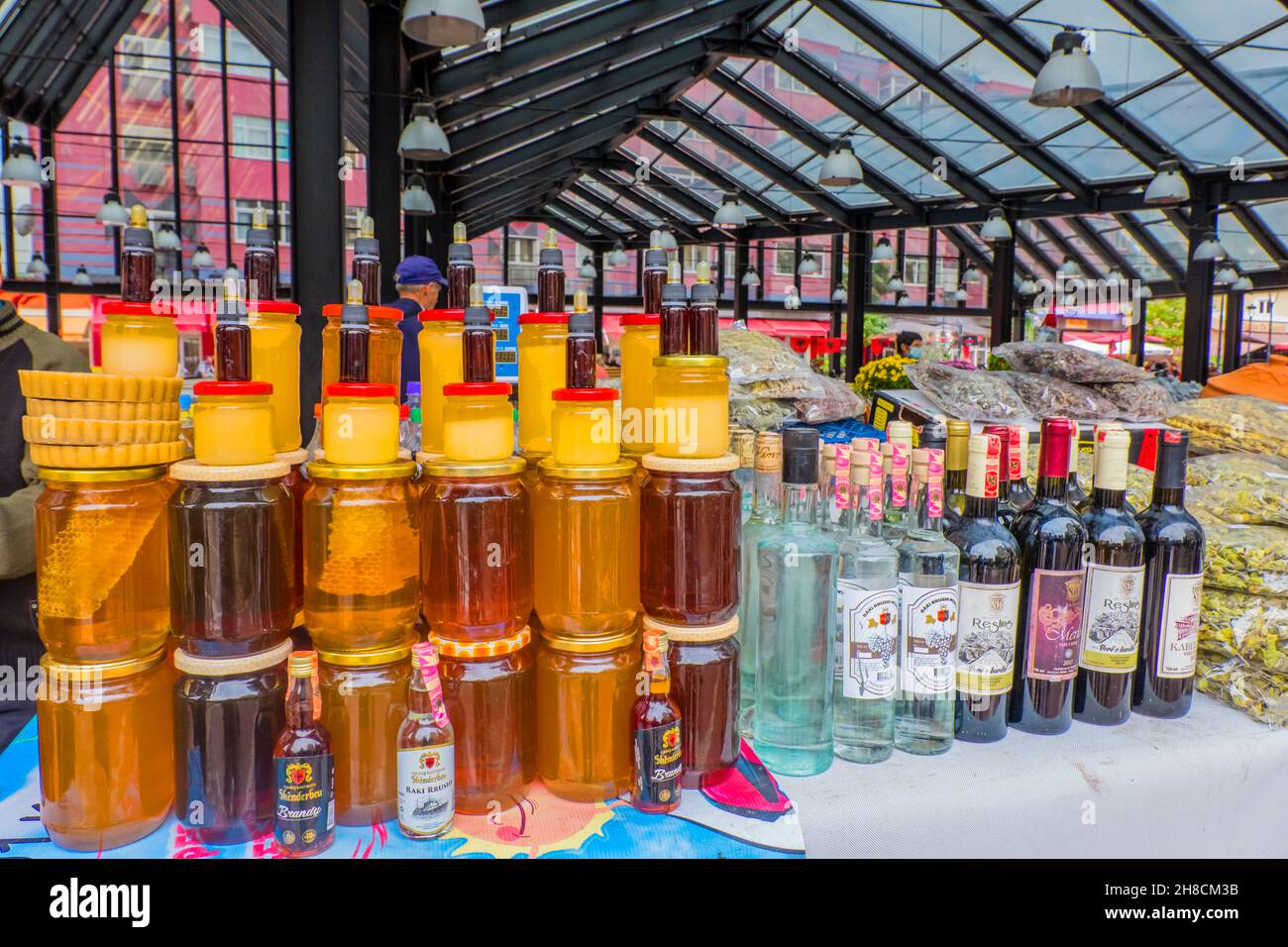 Honey, wine, raki, and other local Albanian products, Pazar Meydanı ...
