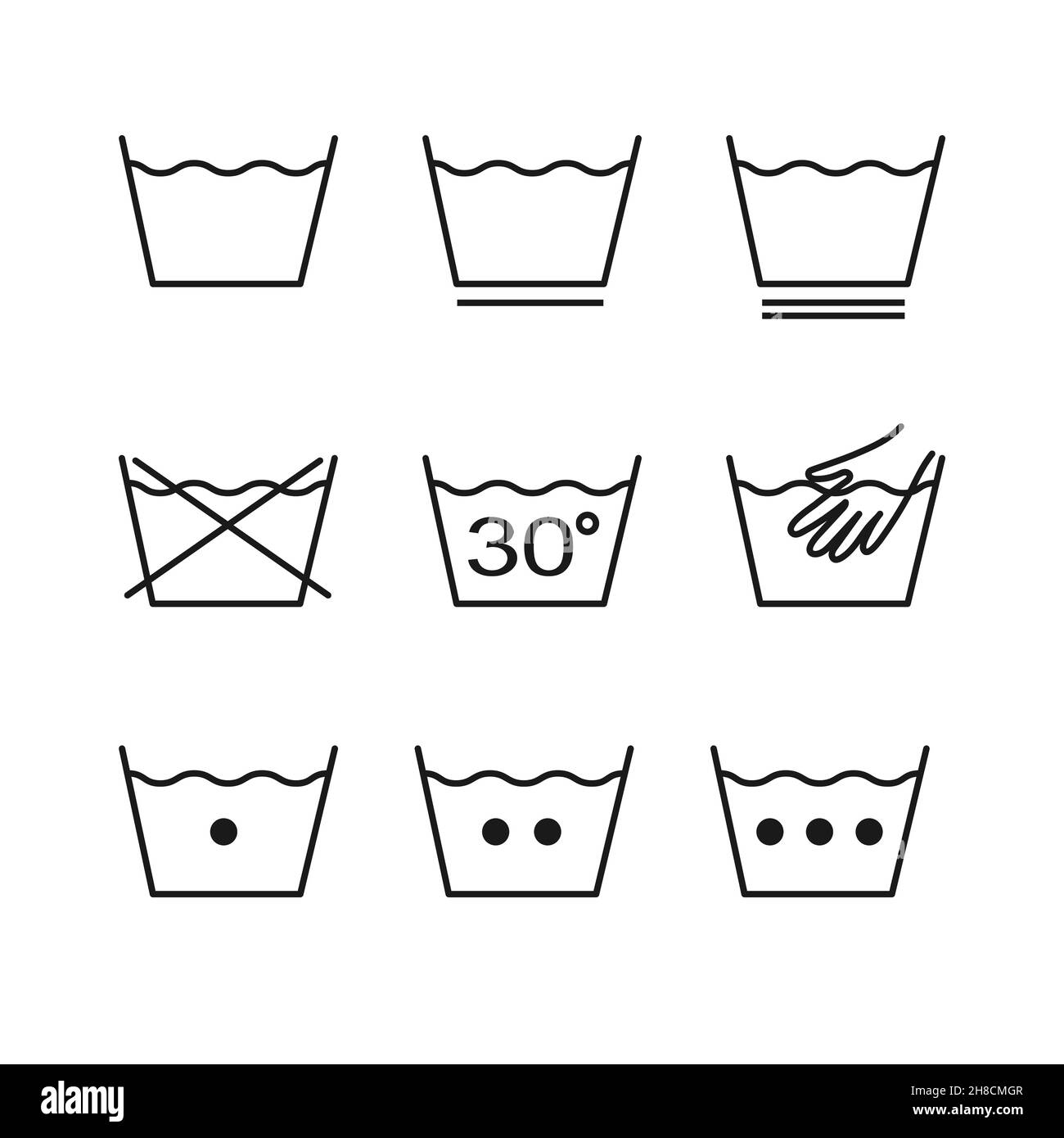 Laundry outline icons vectors. Clothes cares signs set isolated on ...