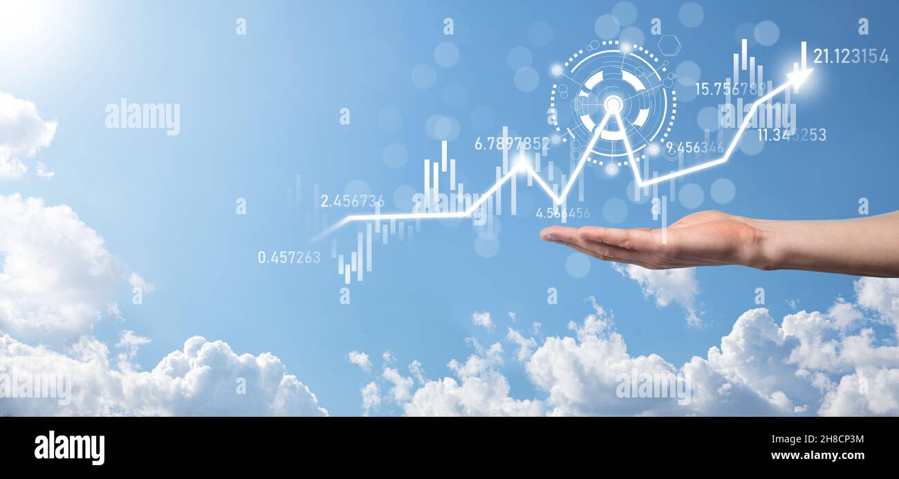 Hand hold sales data and economic growth graph chart. Business planning ...