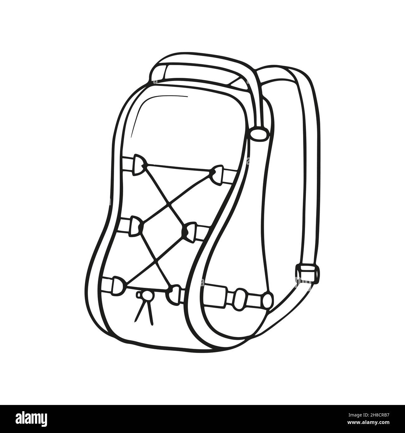 Camping bag outline vector. Travel Backpack, Hiking Backpack Doodle ...