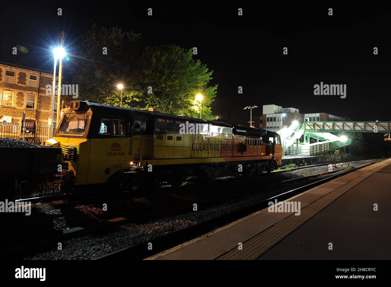 "70807" at Porth station with a ballast train from Hinksey Sidings ...