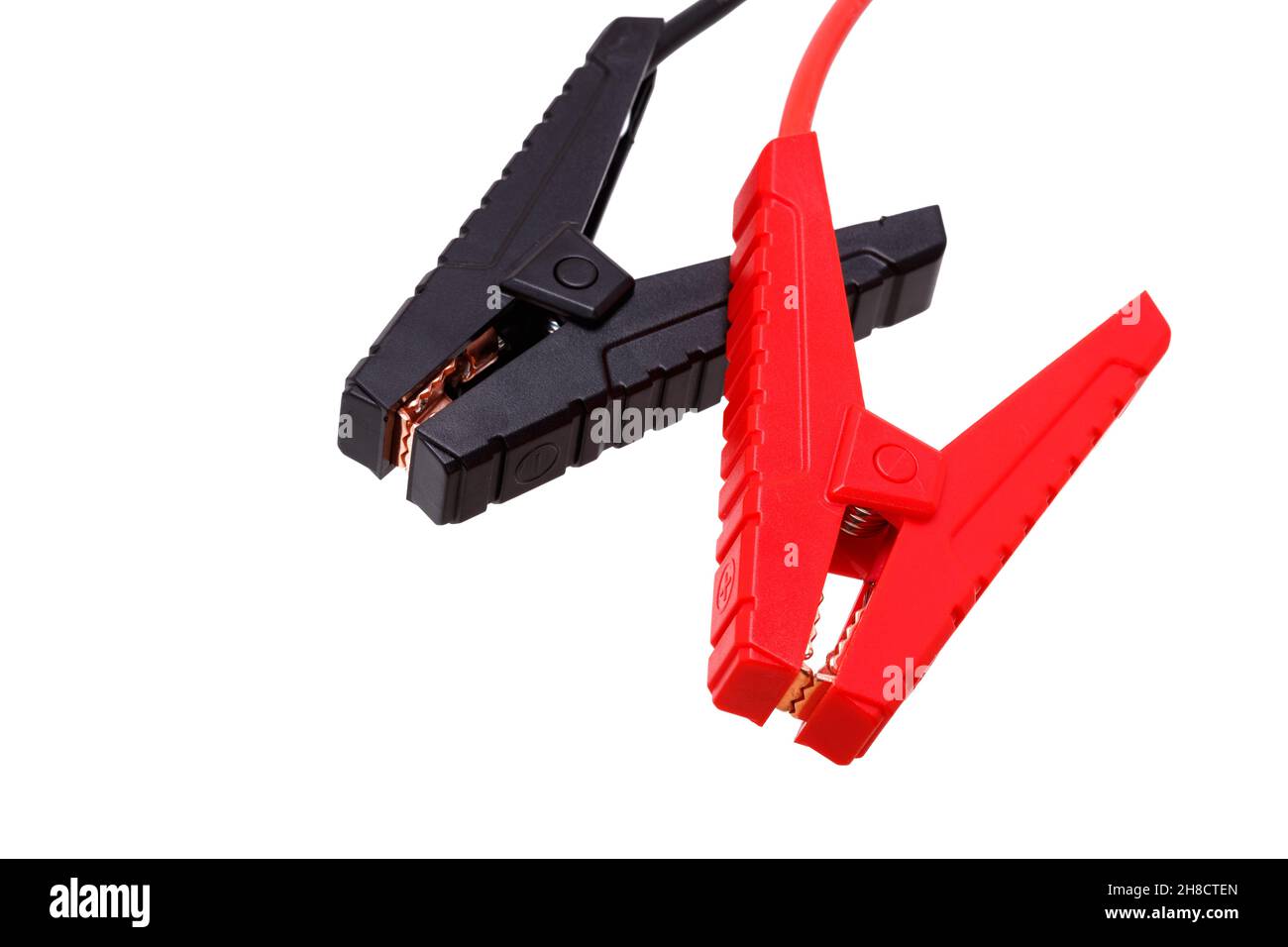 black and red electrical clamps isolated on white background. High ...