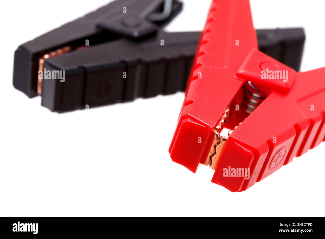 black and red electrical clamps isolated on white background. High ...