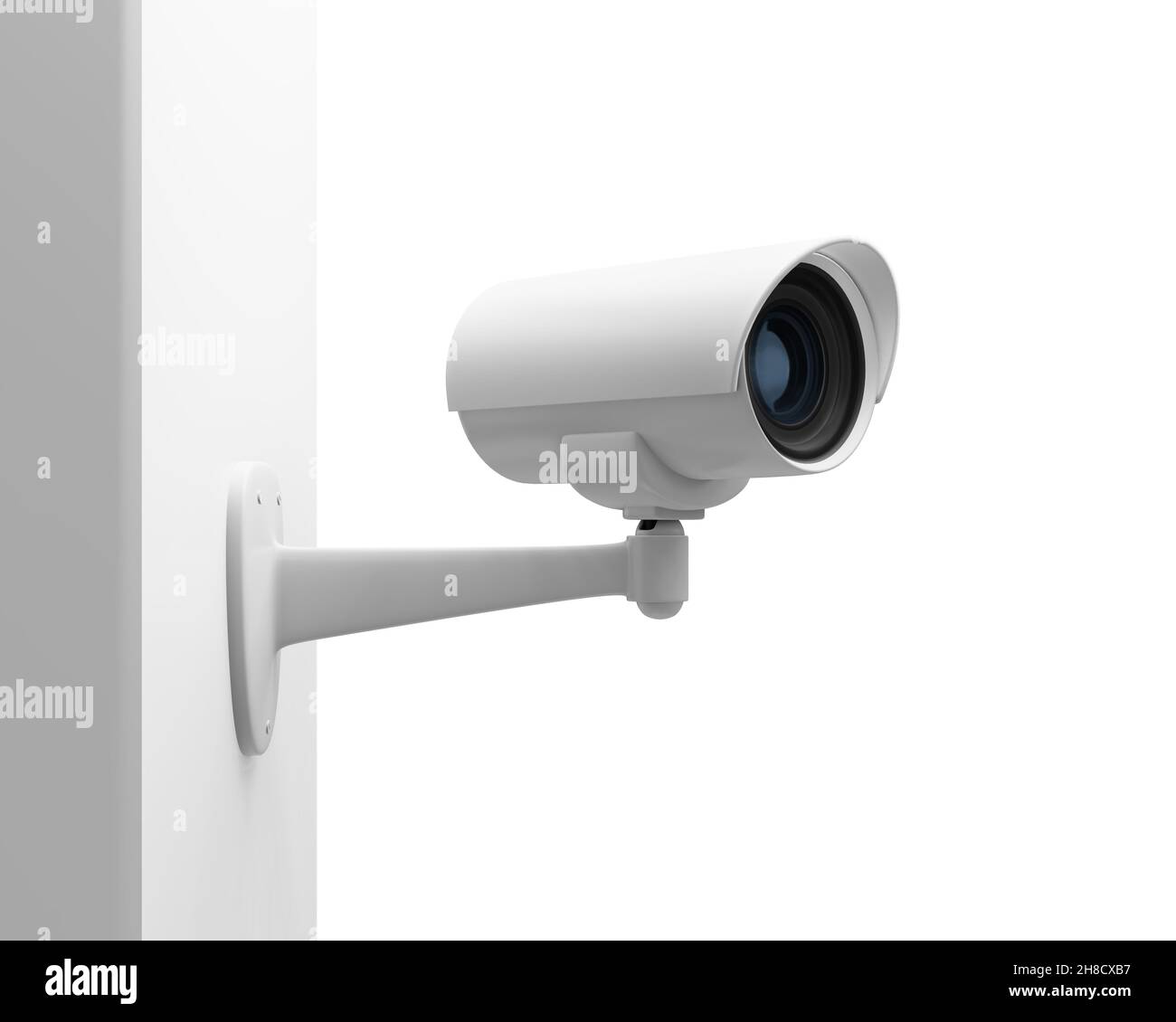 White CCTV security camera on the white wall, 3d rendered Stock Photo ...