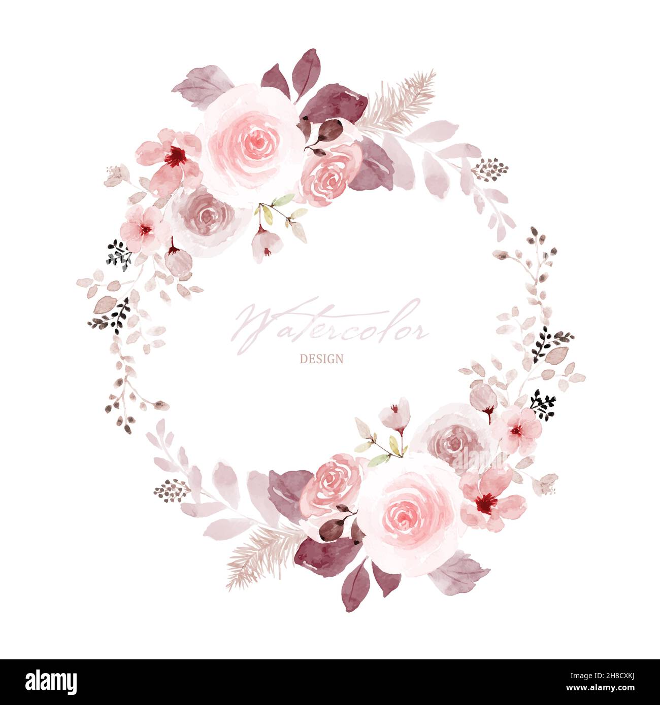 Watercolor wreath red rose Stock Vector Images - Alamy