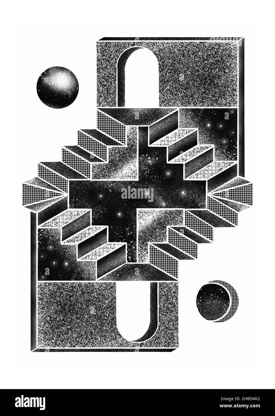 Isometric black and white M.C. Escher Style Stock Photo - Alamy