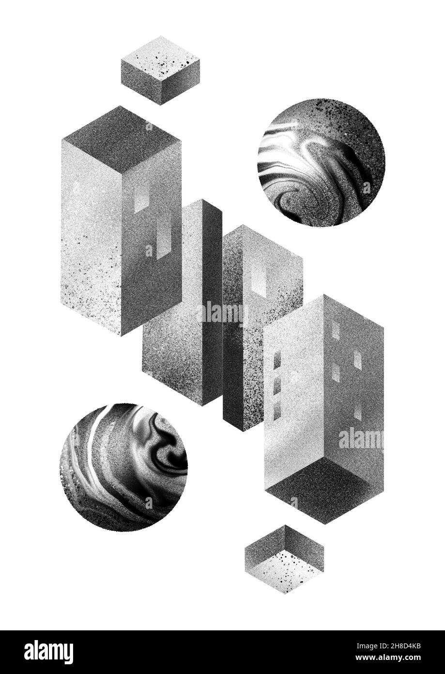 Isometric black and white M.C. Escher Style Stock Photo - Alamy