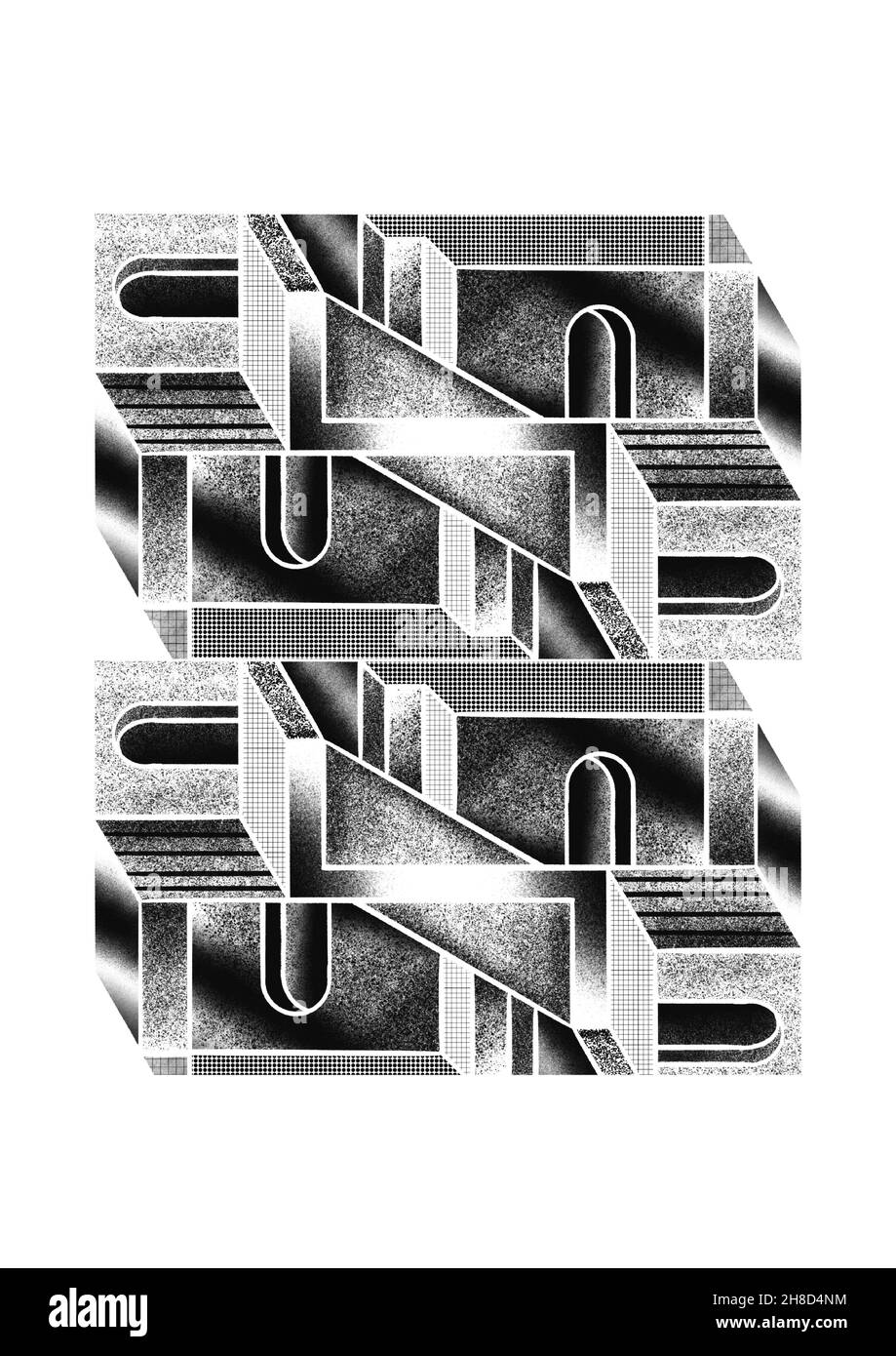 Isometric black and white M.C. Escher Style Stock Photo - Alamy