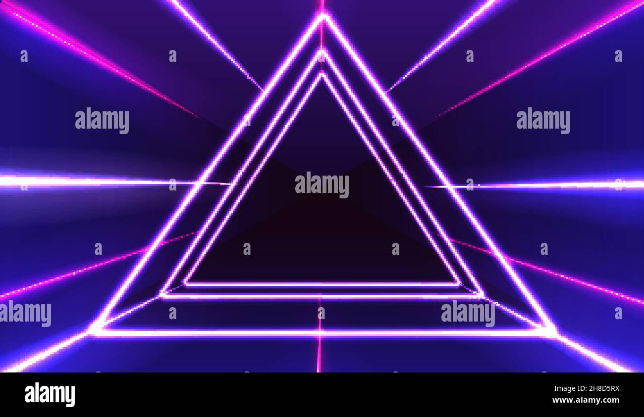Neon abstract triangle. Glowing frame. Vintage electric symbol. Burning ...