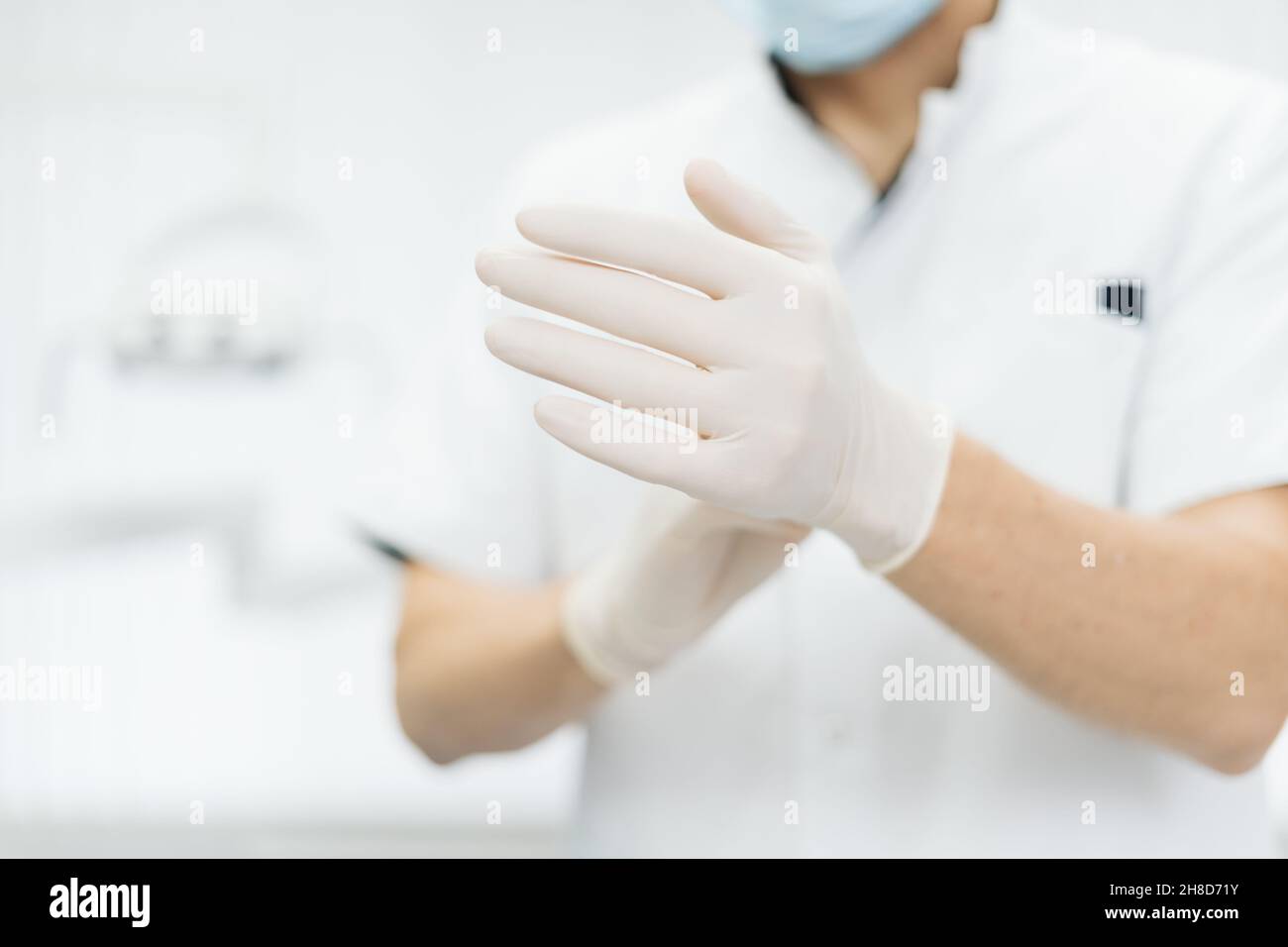 Closeup doctor hands in gloves. Rubber glove manufacturing, human hand ...