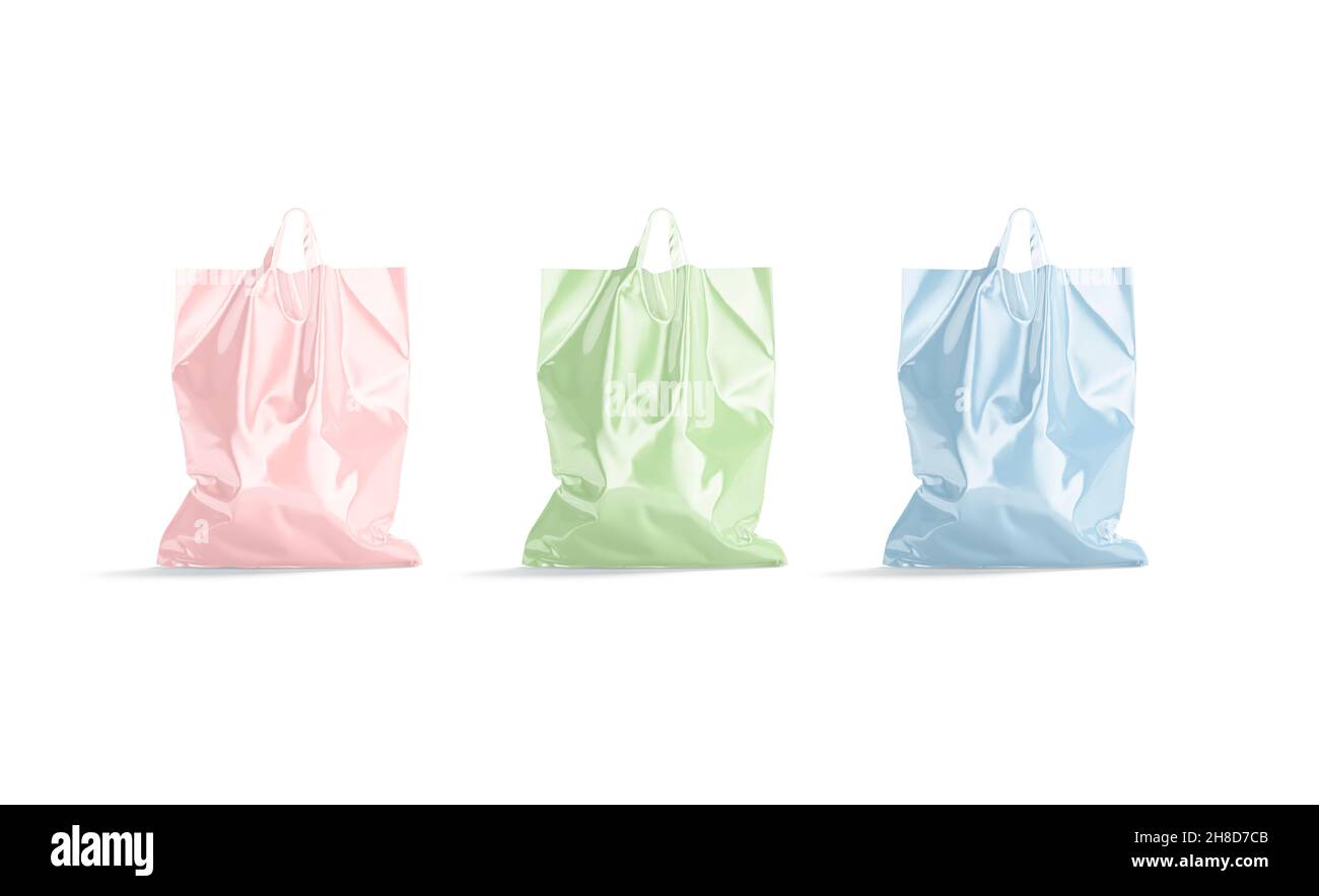 Blank colored full loop handle plastic bag mockup, front view Stock ...