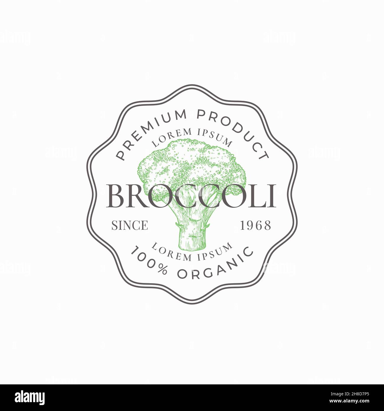 Broccoli Frame Badge or Logo Template. Hand Drawn Vegetable Sketch with ...