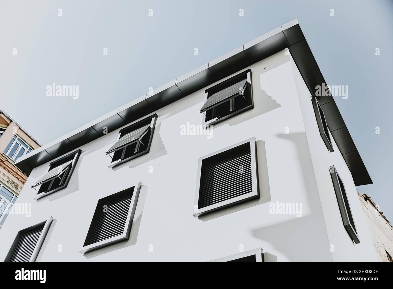 Windows of a high multi-storey residential building. Residential ...