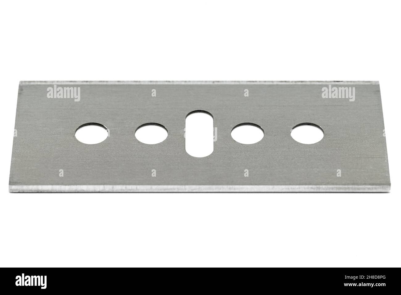 Macro photo of one razor blades with silver blades, isolated on a white ...