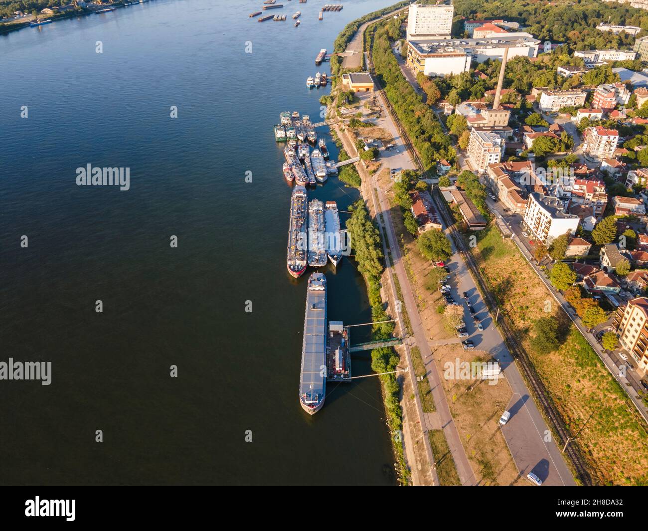 Amazing Aerial view of Danube River and City of Ruse, Bulgaria Stock ...