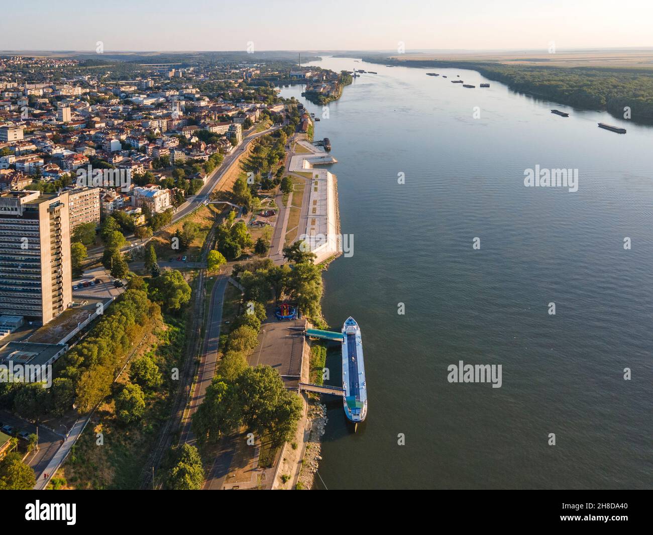 Amazing Aerial view of Danube River and City of Ruse, Bulgaria Stock ...