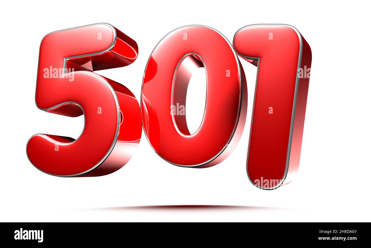 Rounded red numbers 501 on white background 3D illustration with ...