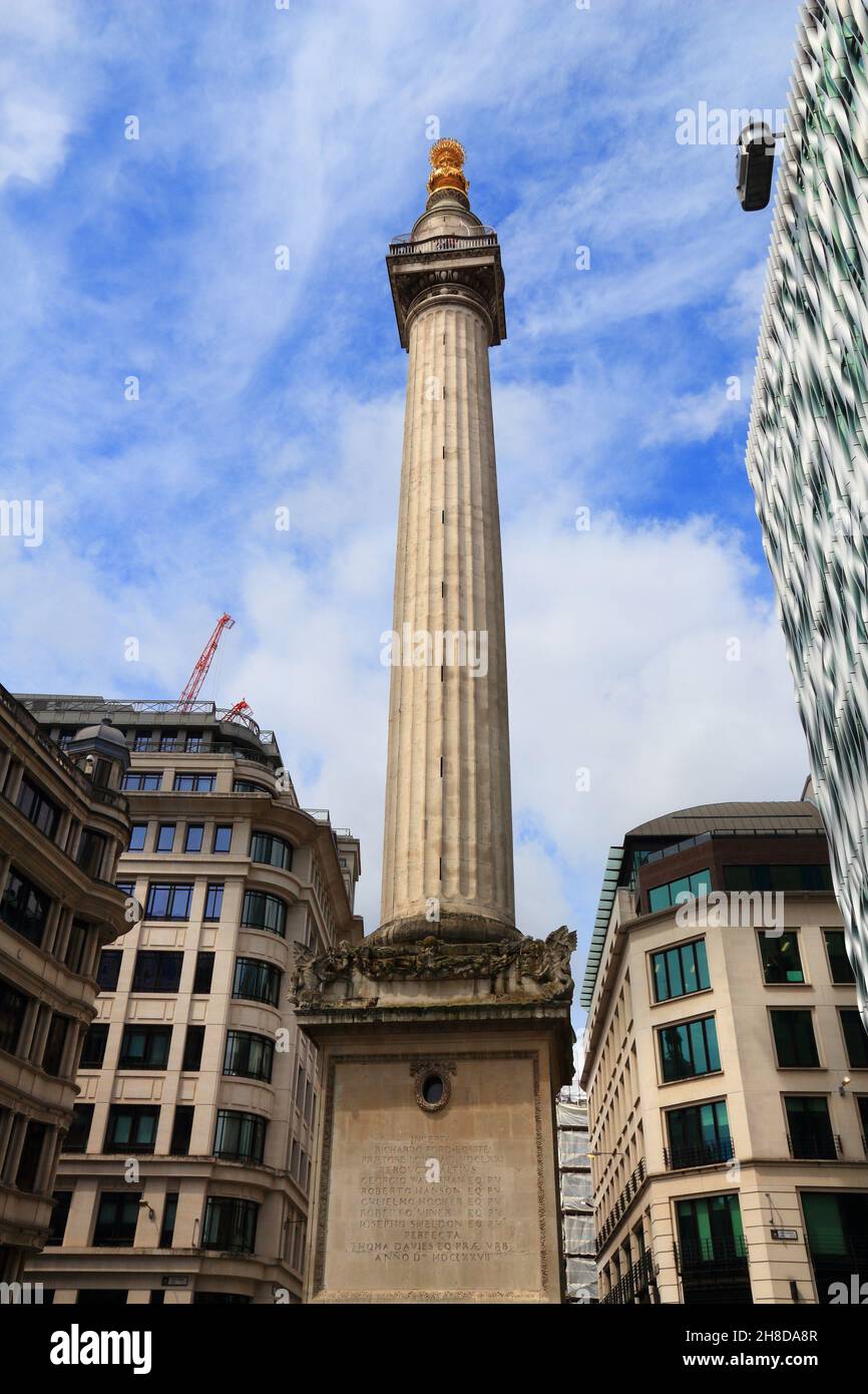 London UK landmark - Monument to the Great Fire of London Stock Photo ...